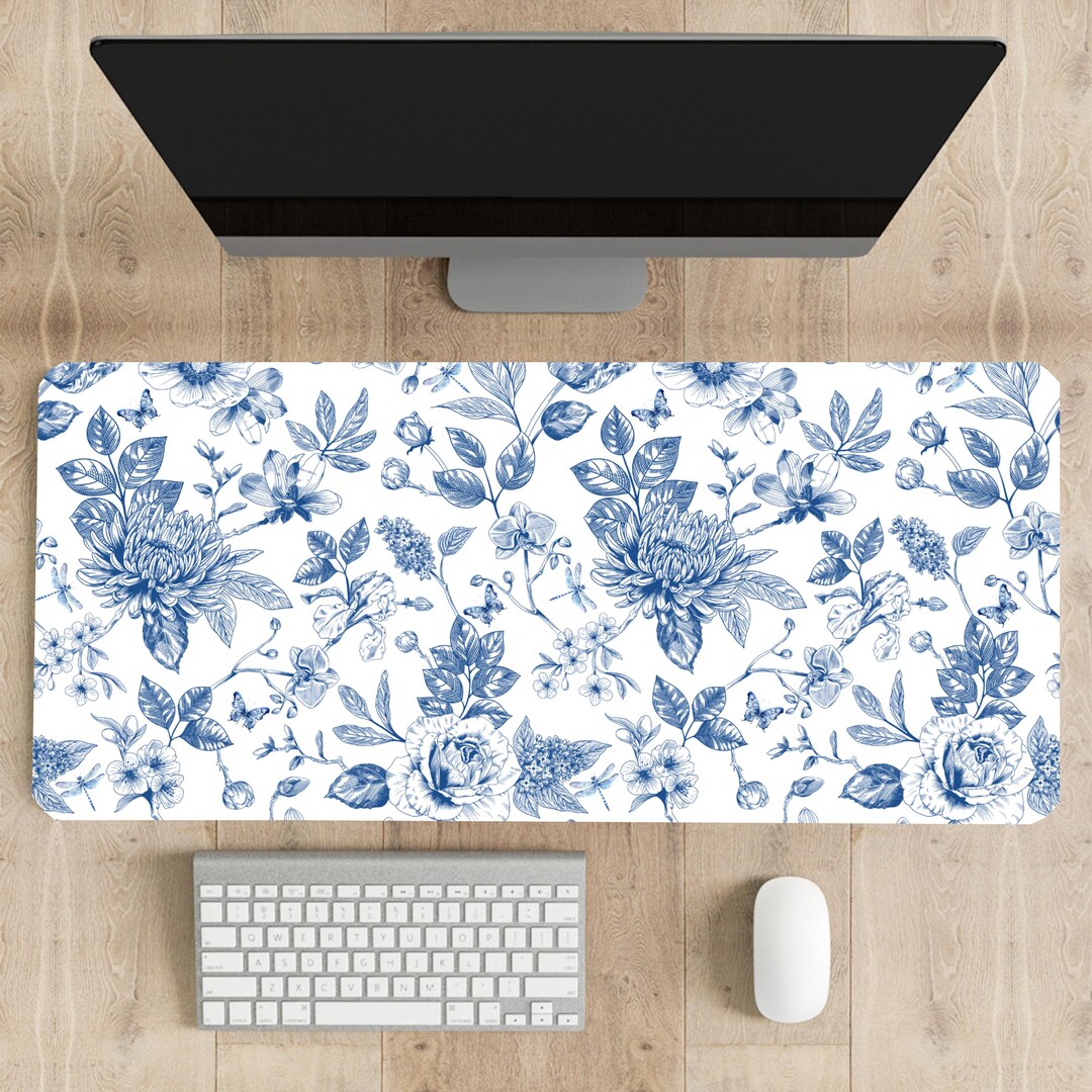 Floral Chinoiserie Motif Desk Mat - Elegant Home Office Decor, Stylish ...