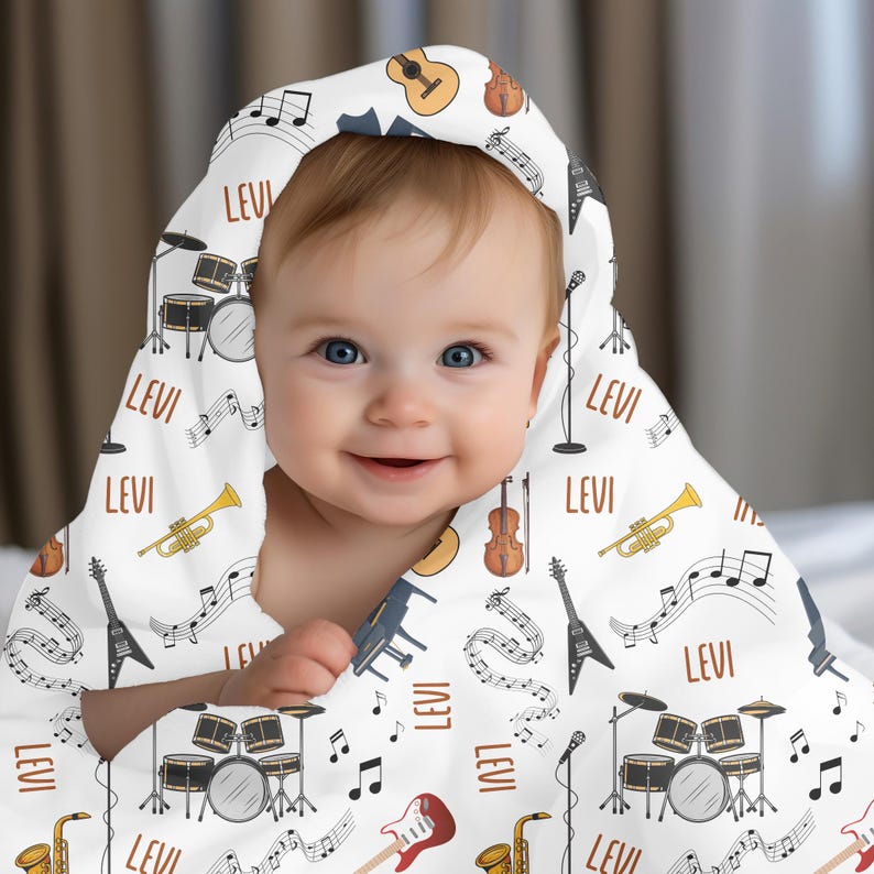 Music Themed Baby Blanket, Custom Name Baby Shower Gift, Baby Shower ...
