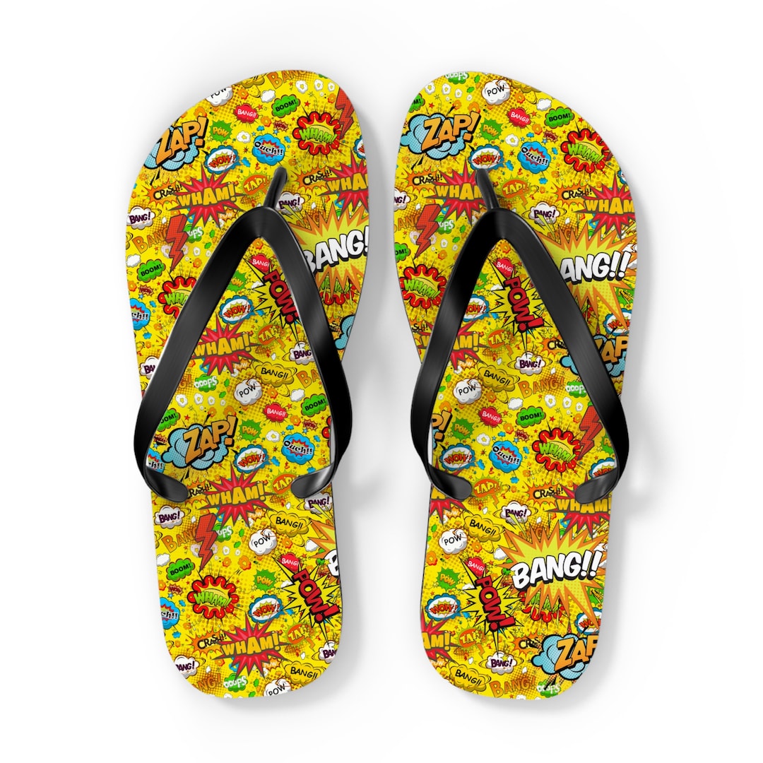 Comics Flip Flops, Summertime Flip Flops, Comic Art, Gifts for Son, Gifts for Daughter, Gifts ...