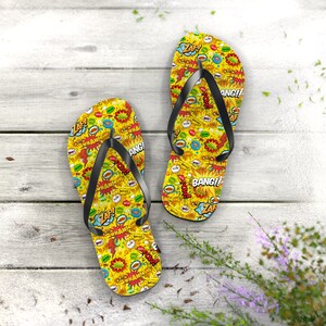 Comics Flip Flops, Summertime Flip Flops, Comic Art, Gifts for Son ...