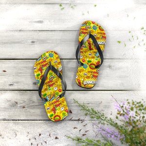 Comics Flip Flops, Summertime Flip Flops, Comic Art, Gifts for Son ...