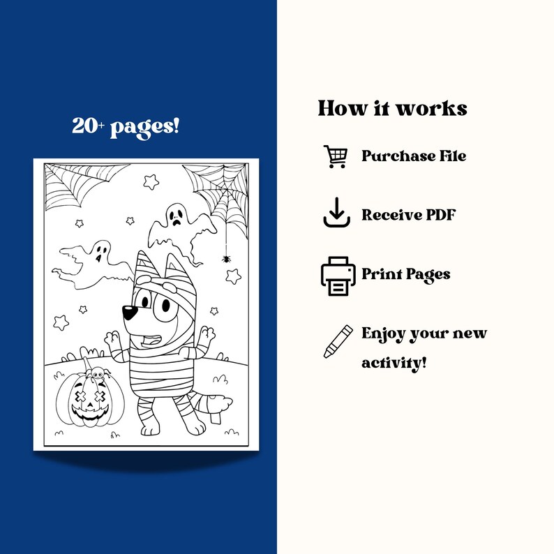 Bluey Halloween Coloring Pages, Bluey Bold and Easy Coloring, 20 Bluey ...