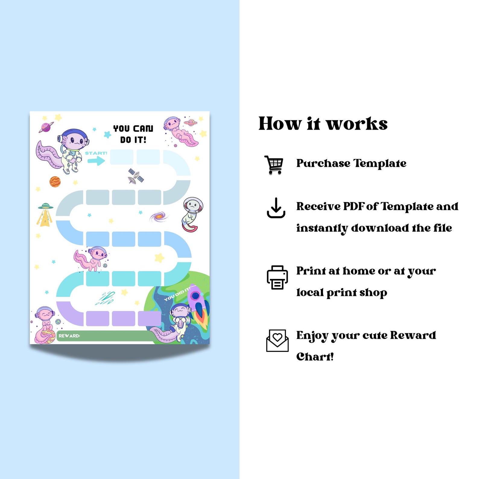 Axolotl Reward Chart, Printable Axolotl Chart, Daily Chore Chart, Kids ...