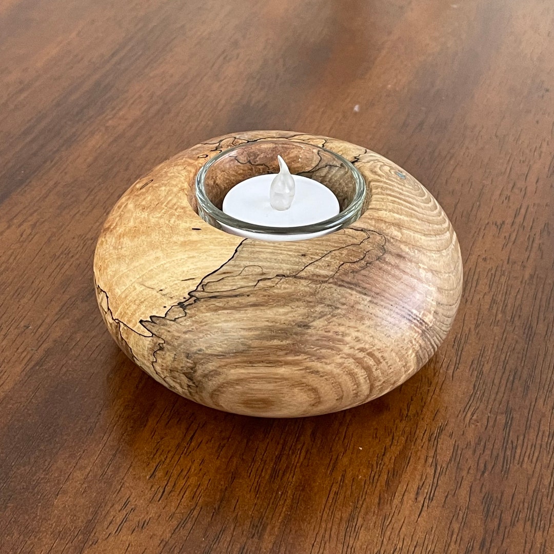 Xxflawedxx Hand Turned Spalted Ash Wood Tea Light Candle Holder W ...
