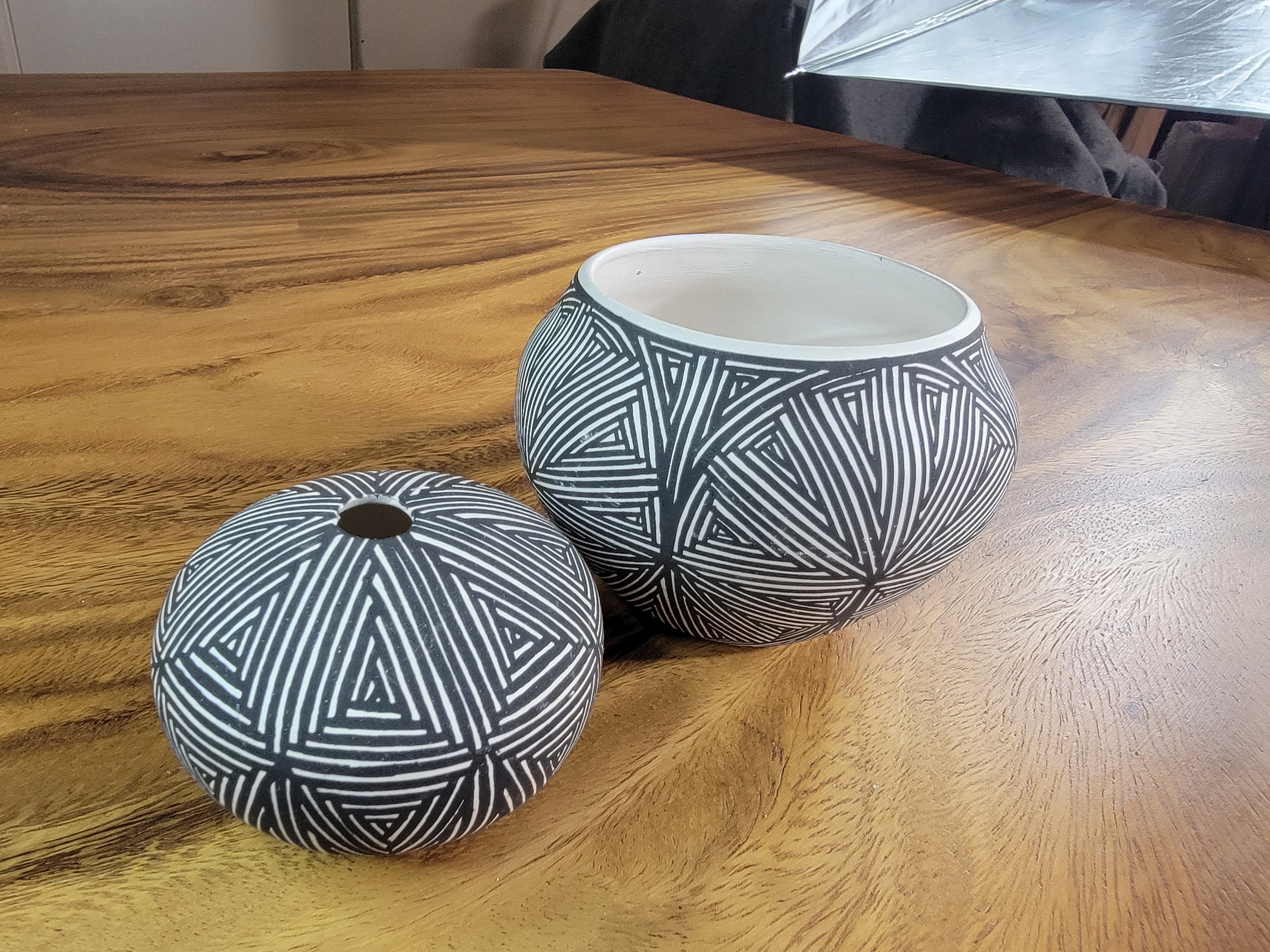 Enoch Joe Acoma Hand Painted Pottery Bowl and Native American Seed Pot ...