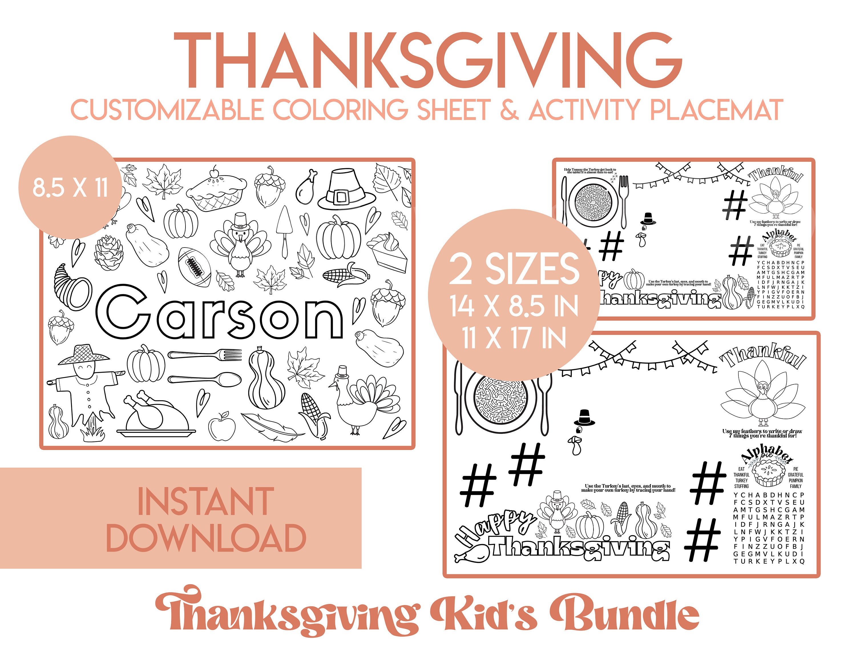 Thanksgiving Kid's Coloring Sheet, Thanksgiving Kid's Activity Placemat ...