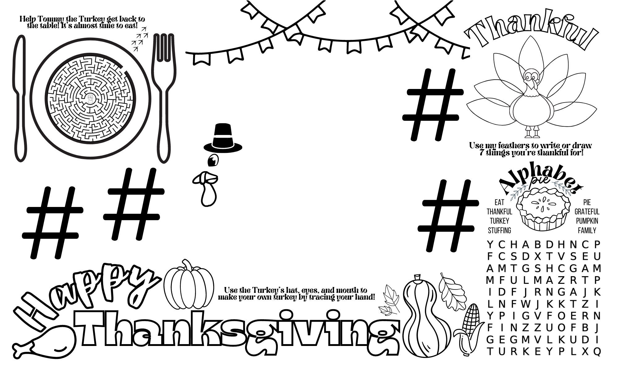 Thanksgiving Kid's Coloring Sheet, Thanksgiving Kid's Activity Placemat ...