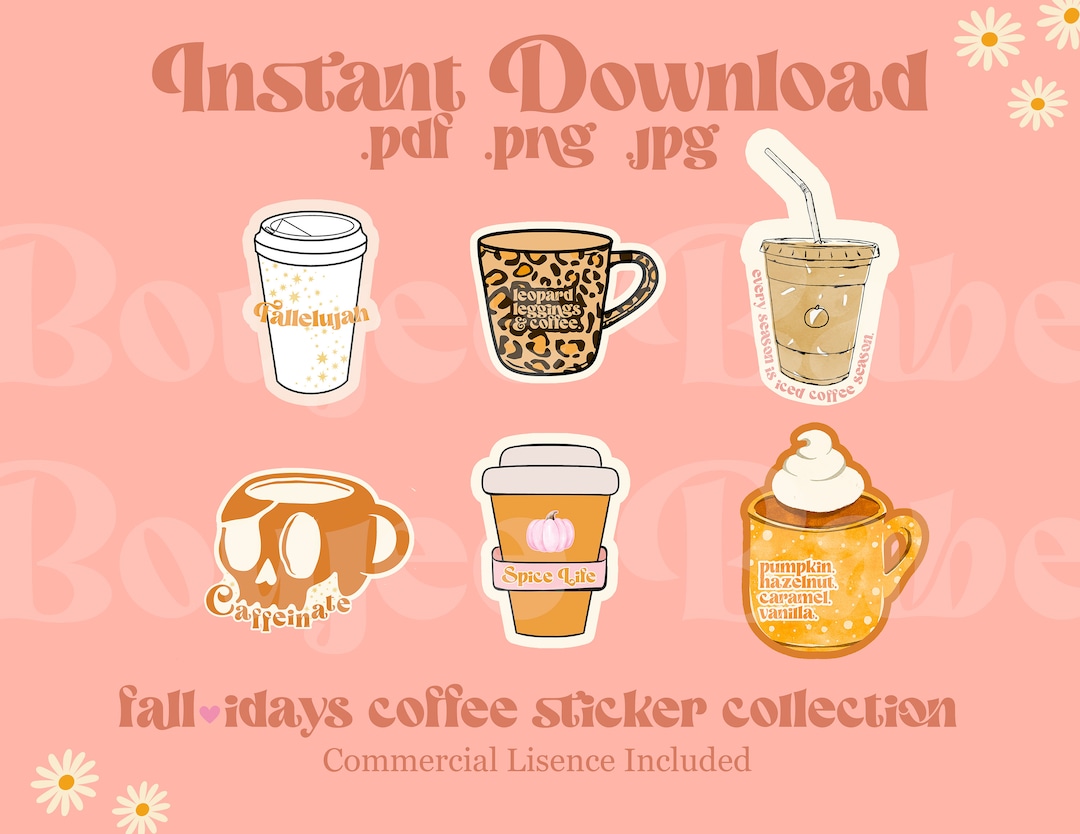 Fall Coffee Stickers, Love Coffee Stickers, Coffee Stickers, Iced ...