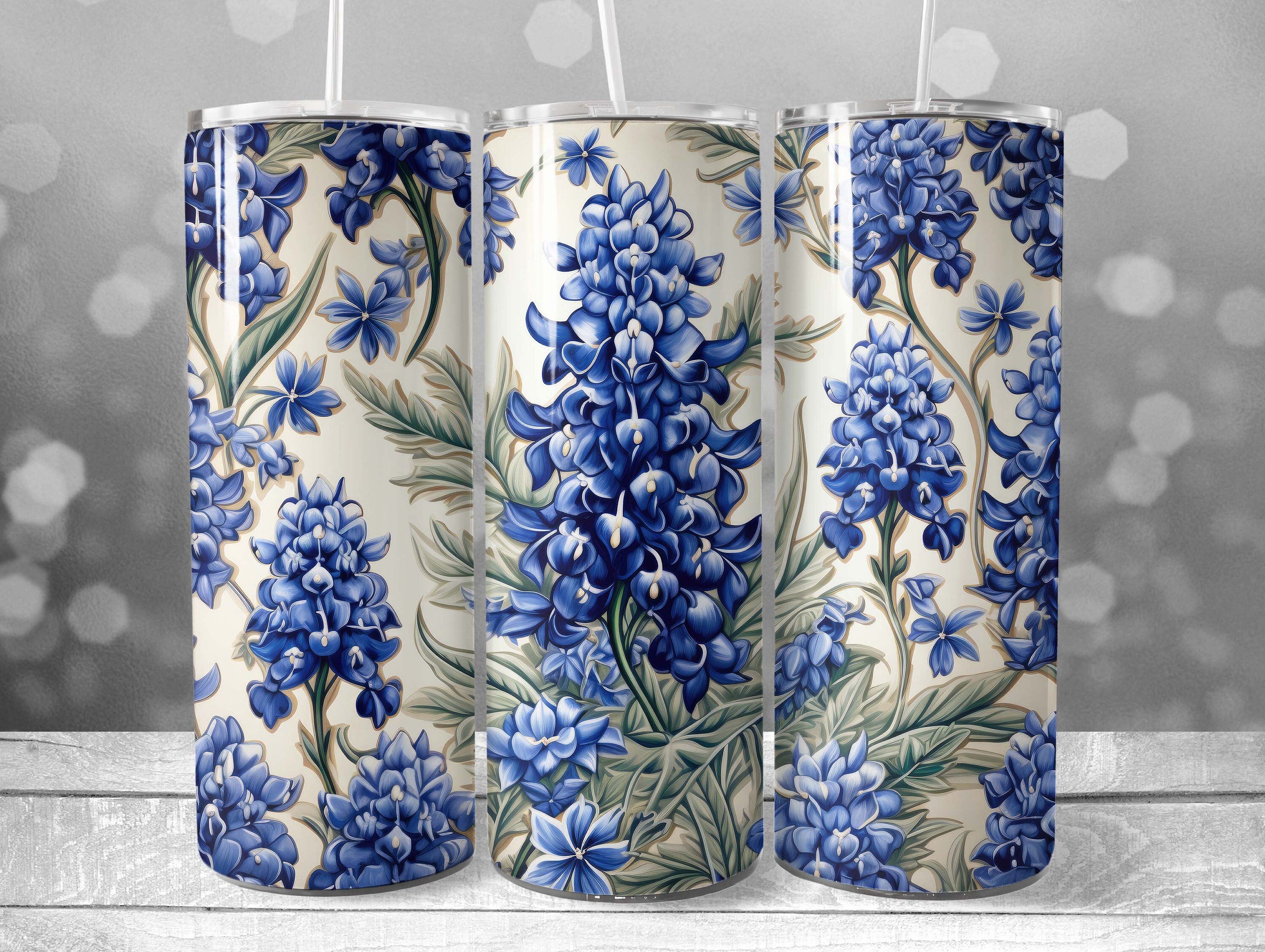 Watercolor Texas Bluebonnet 20 Oz Skinny Tumbler Sublimation Design ...