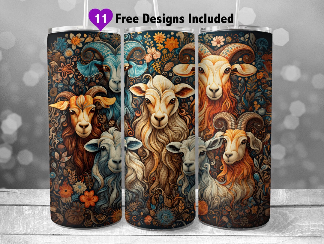 Whimsical Goat 20 Oz Skinny Tumbler Wrap, Instant Download Sublimation ...