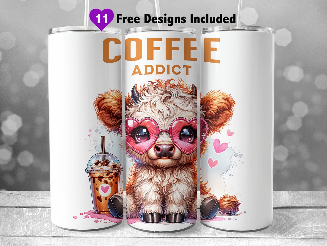 Cute Coffee Addict Baby Highland Cow 20 Oz Skinny Tumbler Wrap, Instant ...