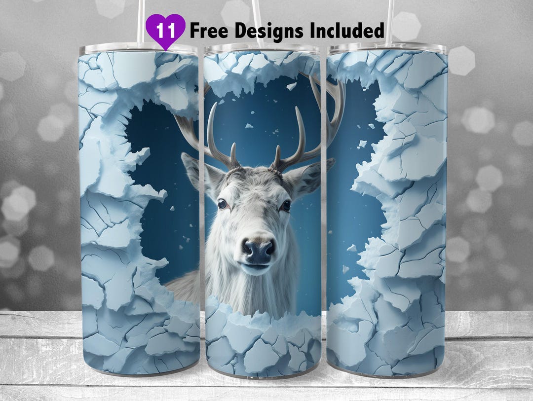 3D Cracked Wall Reindeer 20 Oz Skinny Tumbler Sublimation Design ...