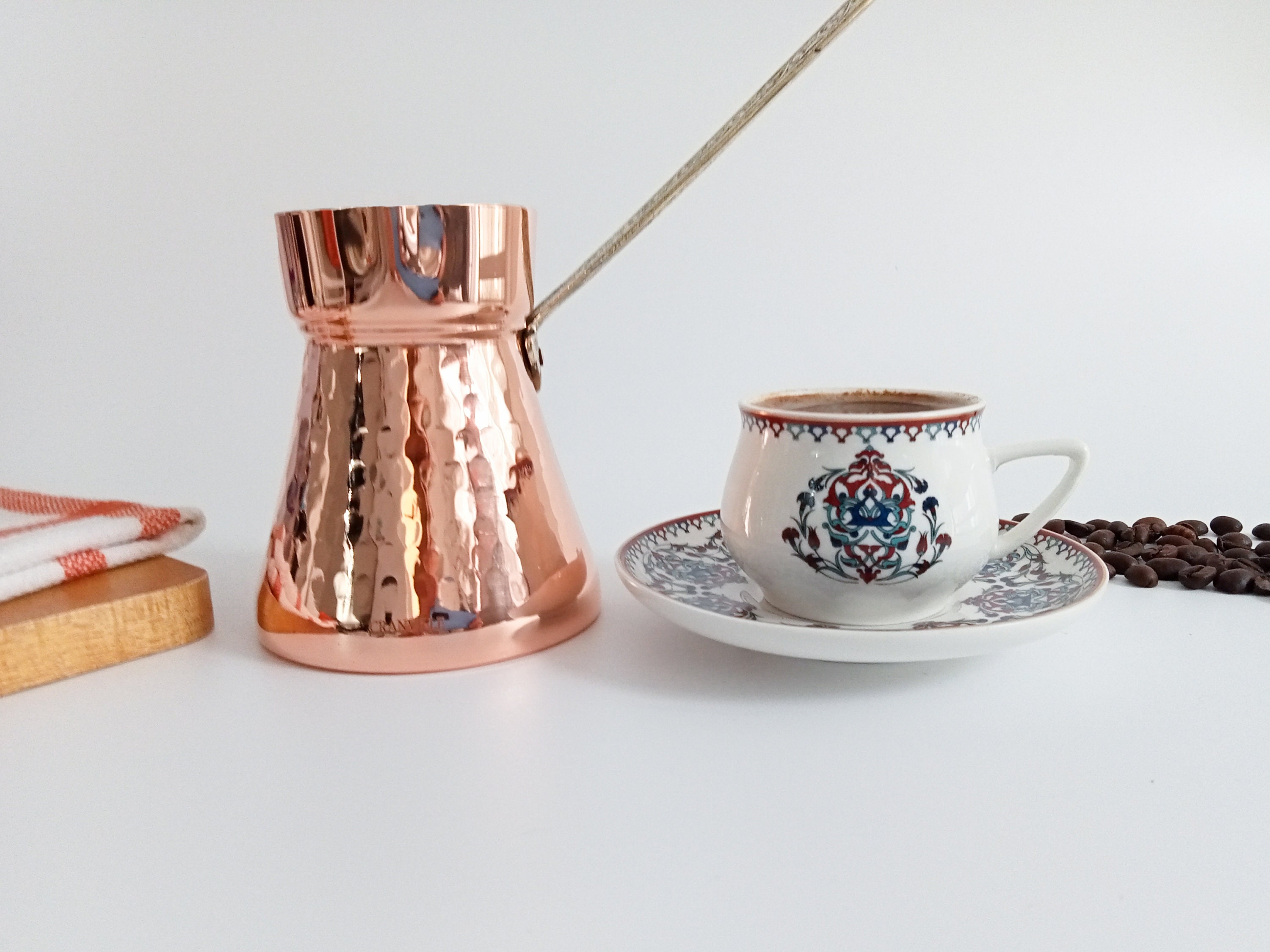 Copper Coffee Maker, 100gr Turkish Coffee Included, Stovetop Coffe Pot ...