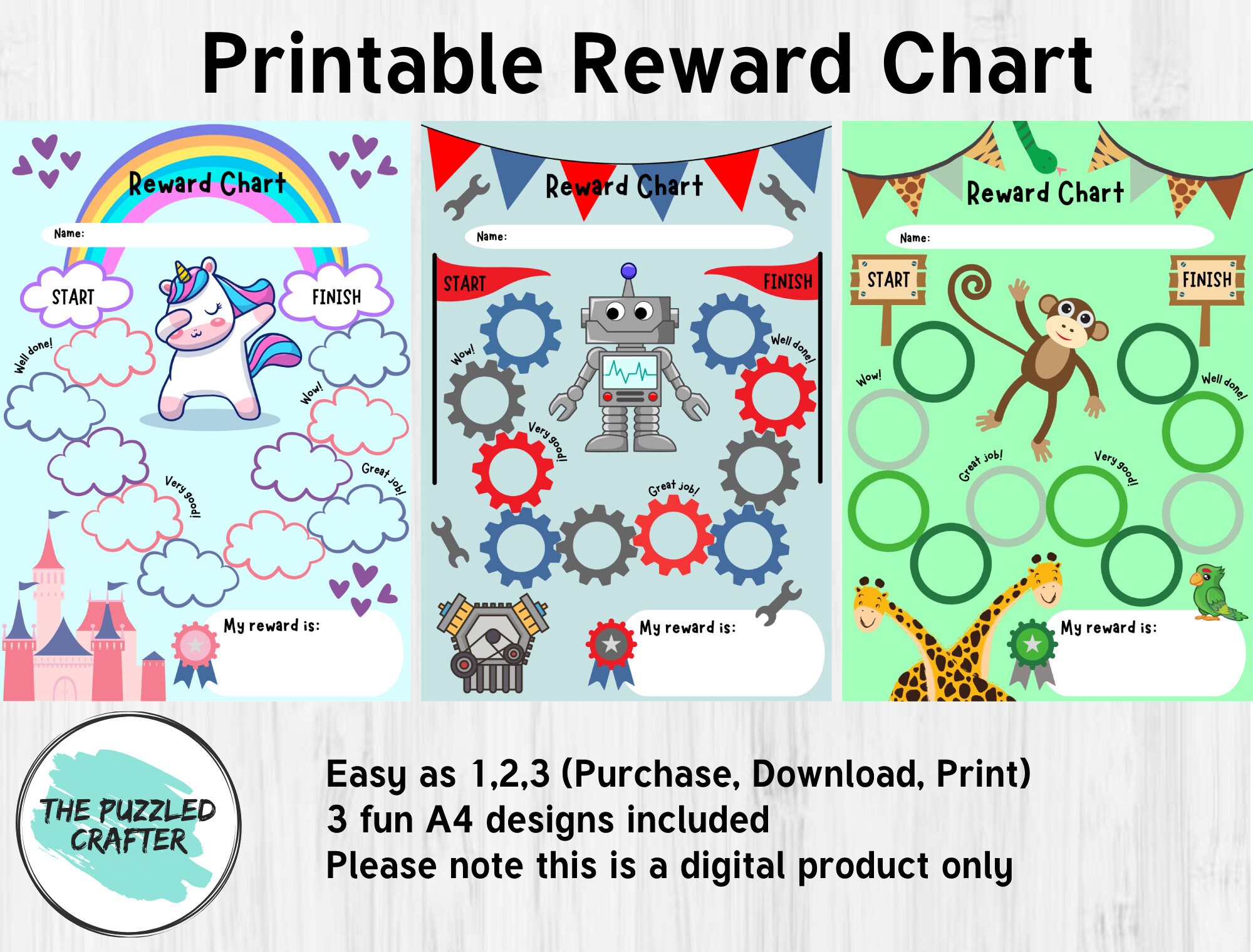 Printable Kids Reward Chart, Unicorn Reward Chart, Robot Reward Chart ...