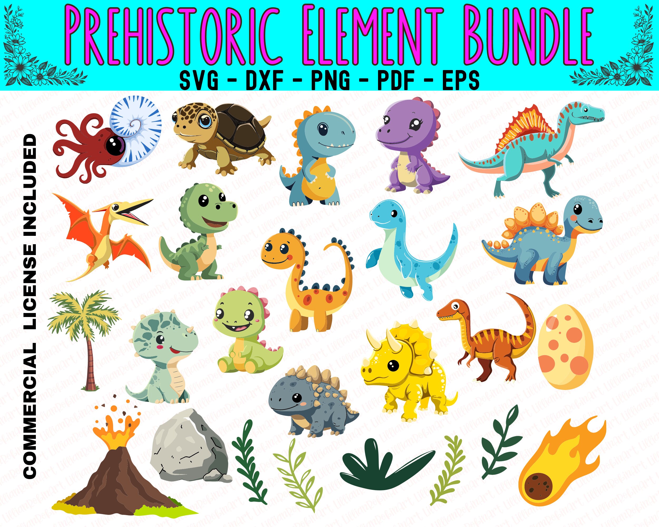 Dinosaur Clip Art Bundle Kids SVG DXF Eps PNG Digital Download Sticker ...