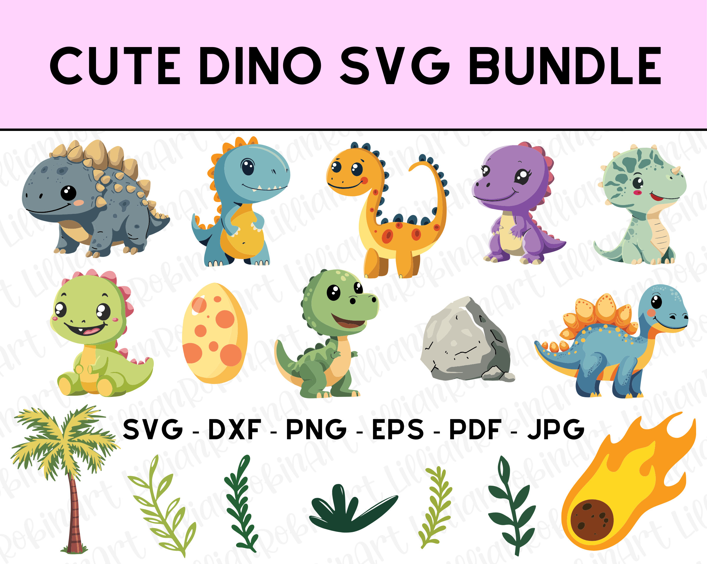 Cute Dinosaur Clip Art Bundle Kids SVG DXF Eps PNG Digital Download ...