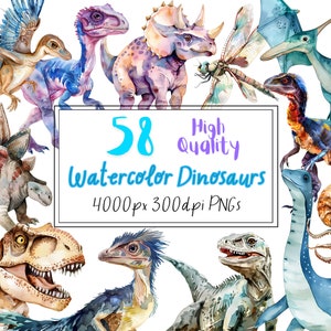 Dinosaur Watercolor Clip Art Bundle Kids PNG Digital Download Print-on ...