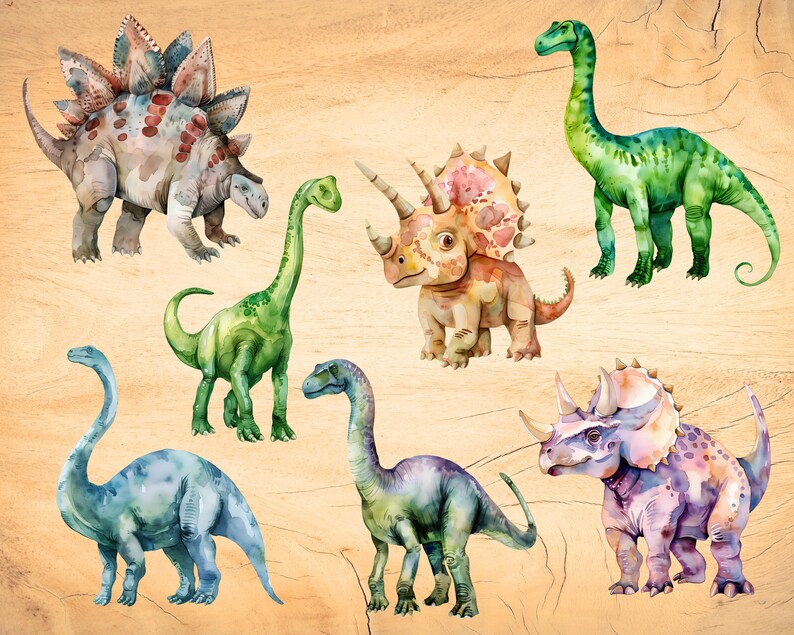Dinosaur Watercolor Clip Art Bundle Kids PNG Digital Download Print-on ...