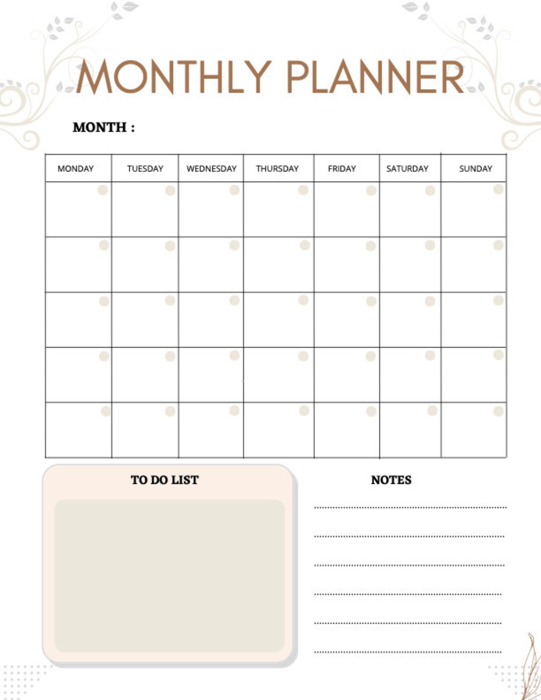 Monthly to Do List Printable, Instant Download, Productivity Planner ...