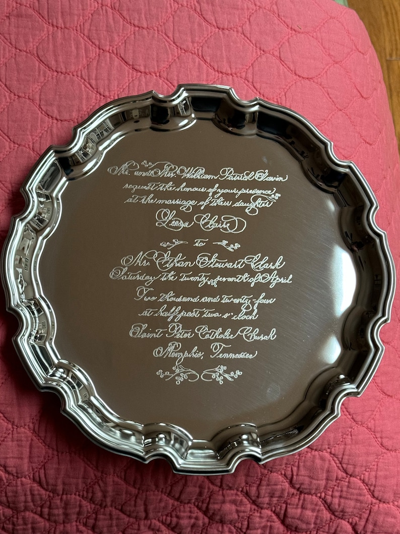 Invitation Engraved on Chippendale Silver Plate Tray Personalized ...