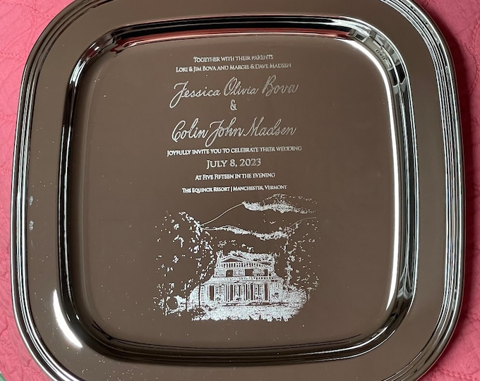 Wedding Invitation Engraved Square Silver Plate Tray Perfect Wedding ...