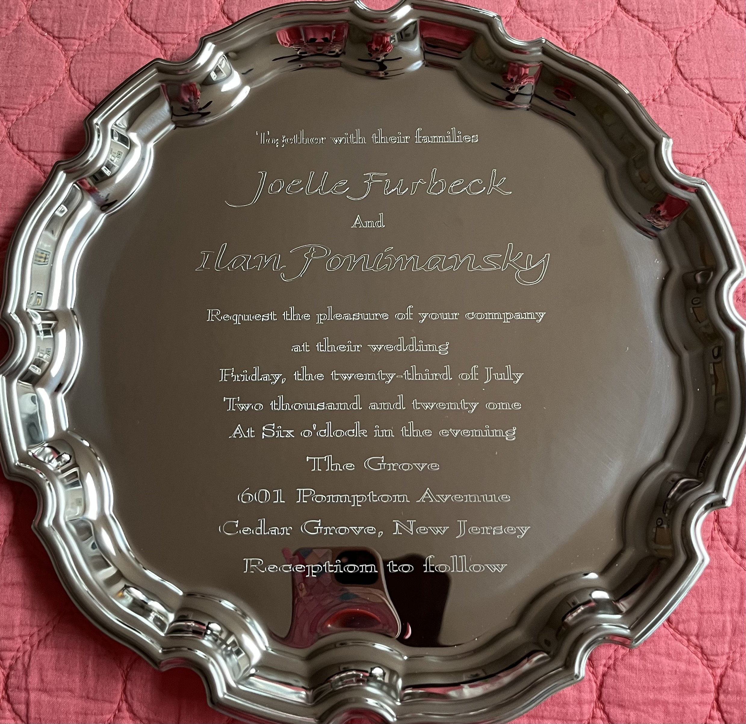 Invitation Engraved on Chippendale Silver Plate Tray Personalized ...