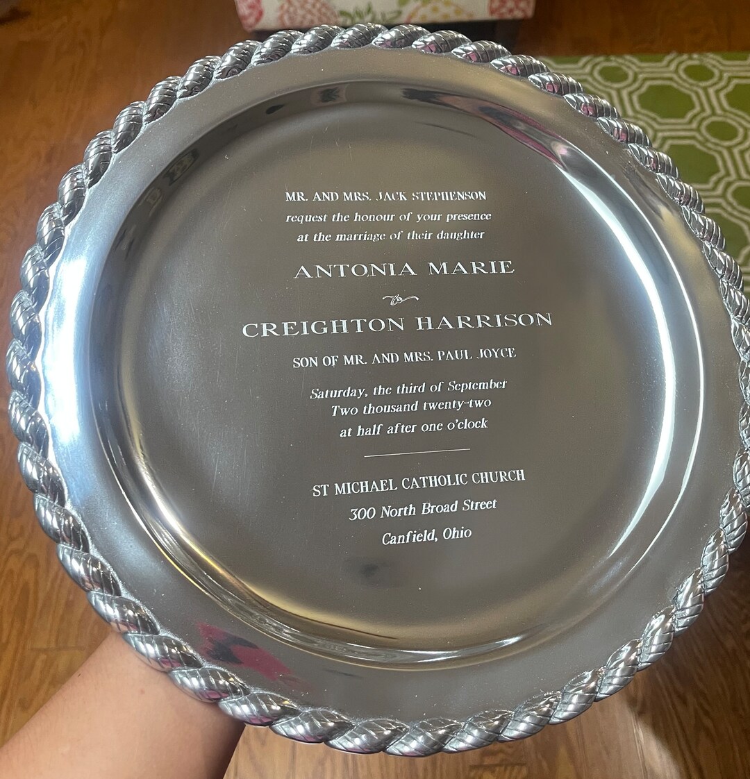 Wedding Tray Engraved Tray Perfect Wedding Gift Round Pewter Tray ...