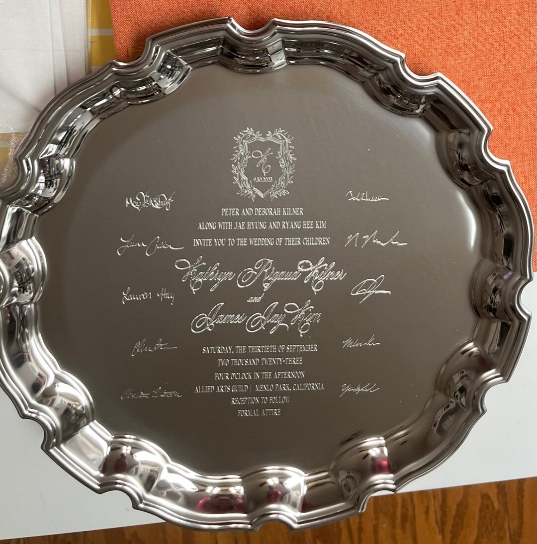 Invitation Engraved on Chippendale Silver Plate Tray Personalized ...