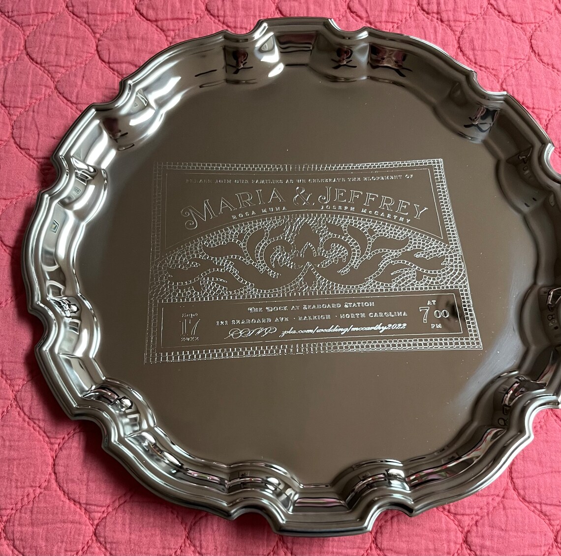 Invitation Engraved on Chippendale Silver Plate Tray Personalized ...