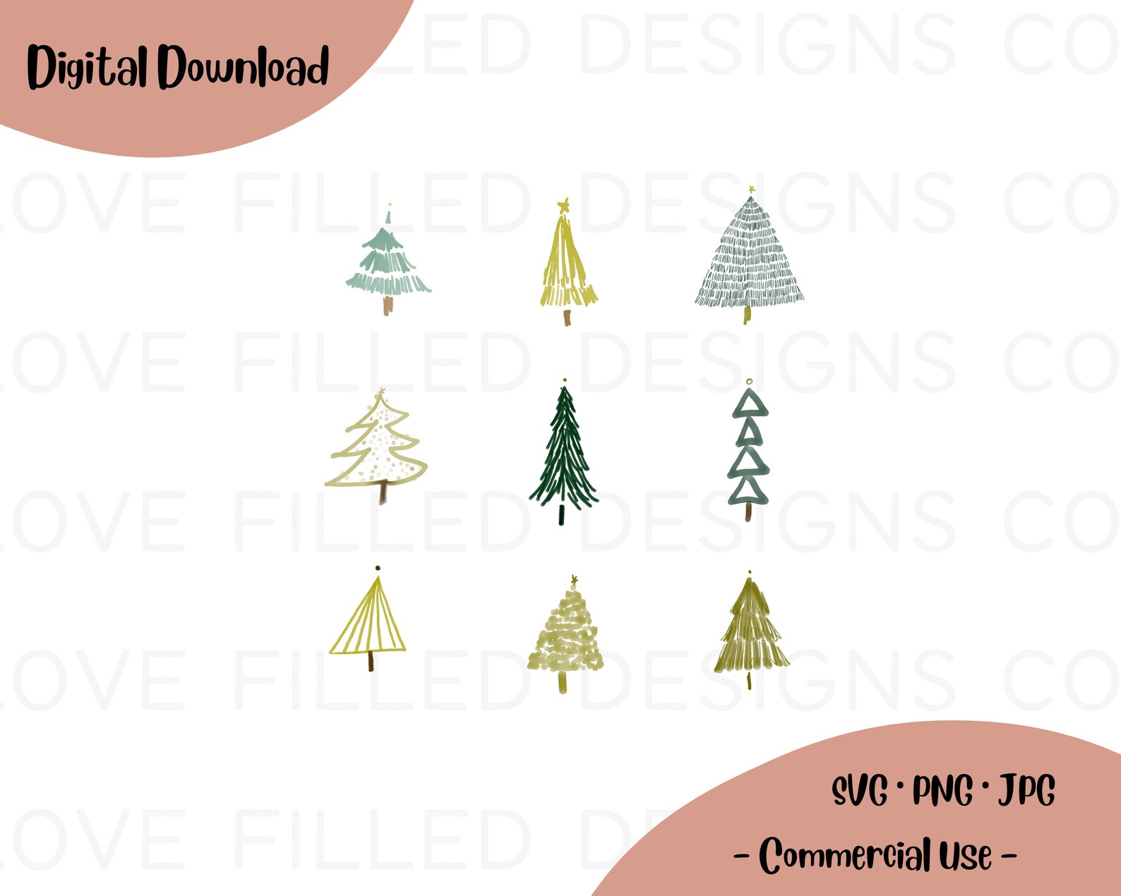 Christmas Tree SVG Bundle, Watercolor Christmas Tree PNG Bundle ...