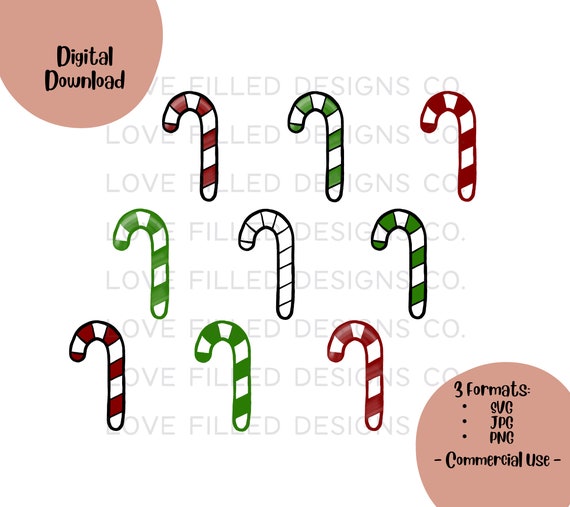 Candy Cane SVG Bundle Christmas Clipart Holiday Clipart - Etsy
