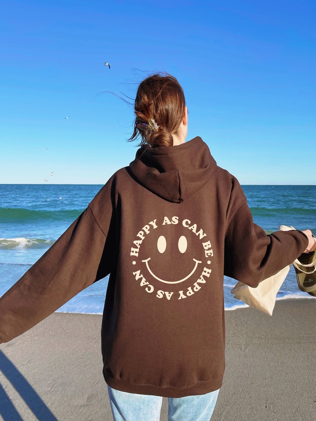 Happy as Can Be Trendy Smiley Hoodie | Trendy Women's Sweatshirt ...