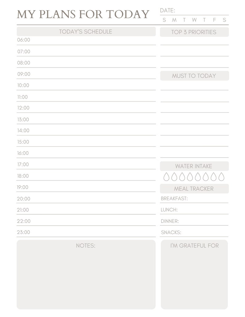 Plans for the Day, Instant Download, Daily Schedule, Printable - Etsy