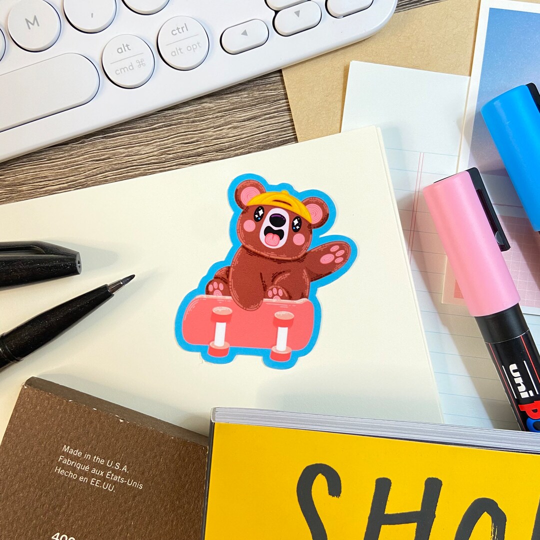 Skater Boi Sticker Skateboarder Bear Sticker Die Cut Vinyl - Etsy
