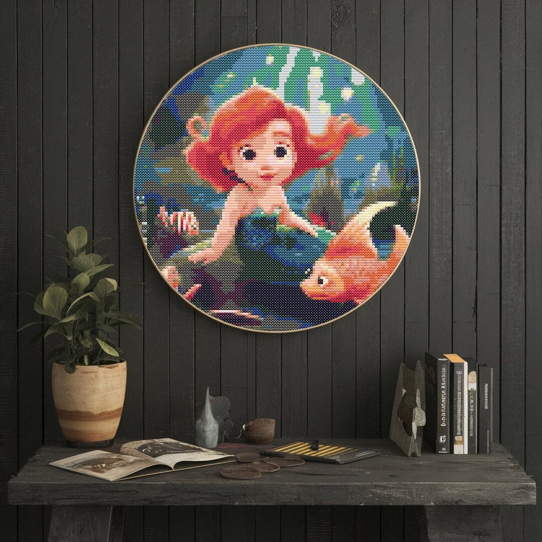Mermaid Baby Ariel Cross Stitch Pattern 150x150 Stitches Easy DIY - Etsy