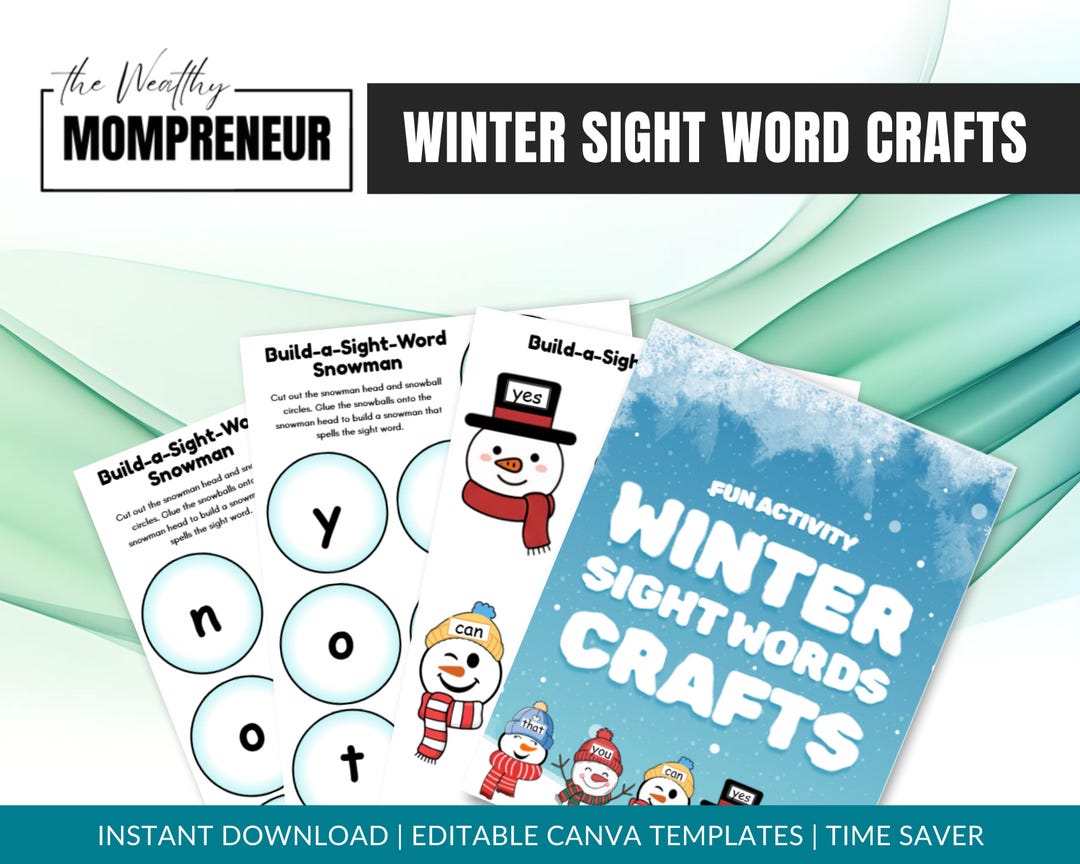 Winter Phonics and Sight Word Worksheets for Early Literacy Centers and ...