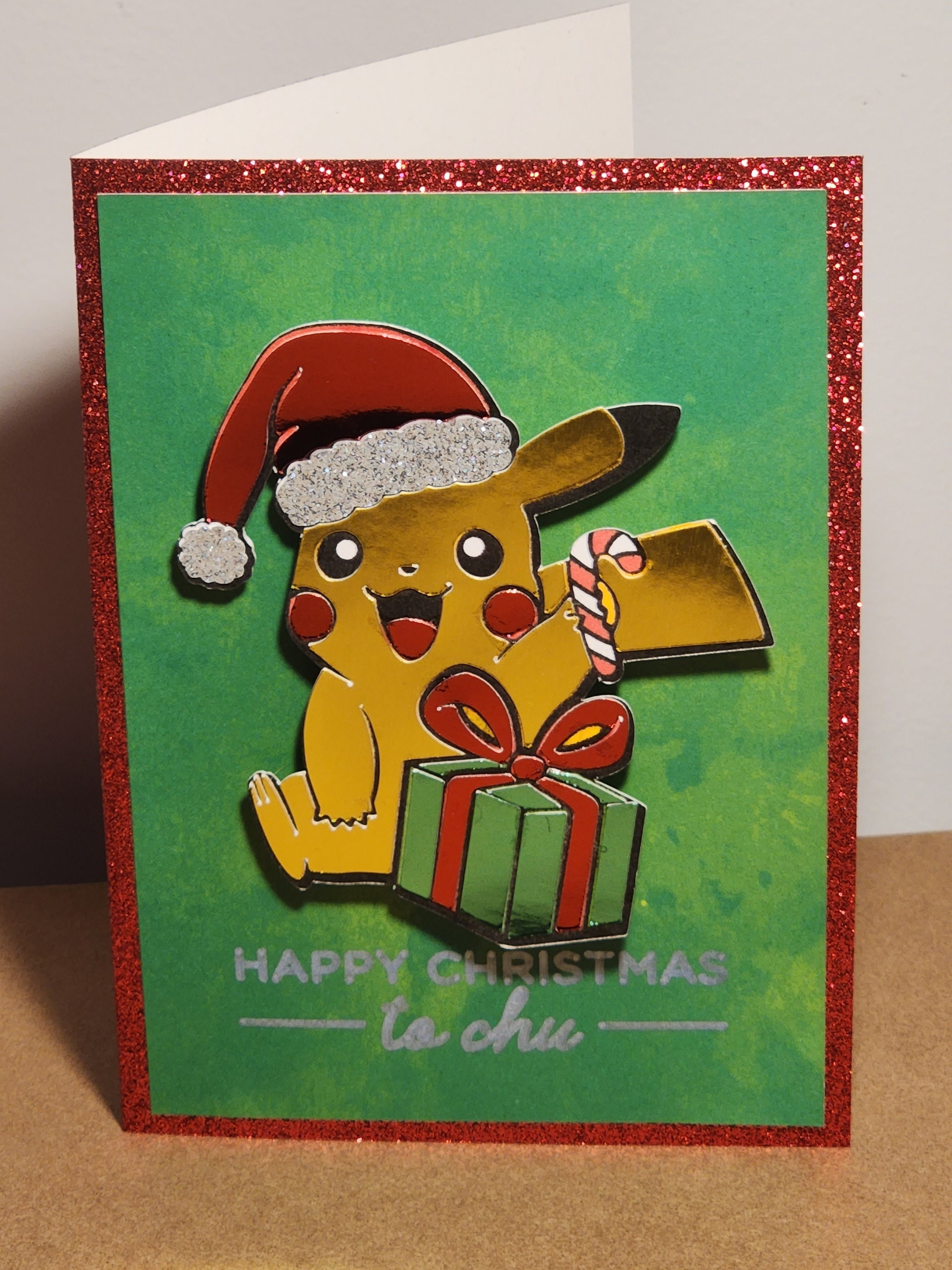Pokémon Merry Christmas to Chu Green and Red 3D Pikachu Greeting Card ...
