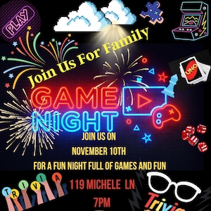 Game Night Invitation/ Flyer / Social Media Post. Can Be Edit in 1000's ...