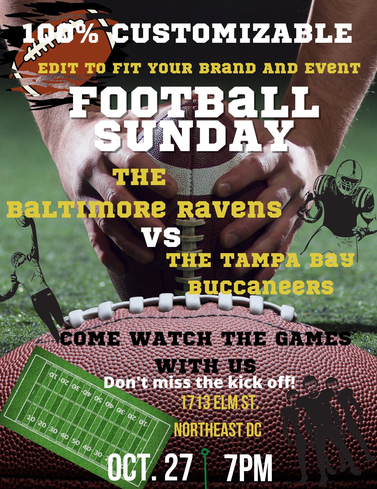 Game Day Watch Party Flyer/ Invitation/ Social Media Post. 100% ...