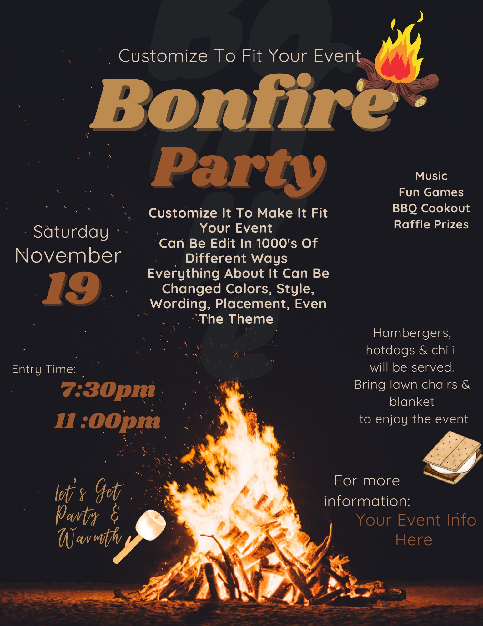 Bonfire Flyer / Invitation / Social Media Post. Can Be Edited in 1000's ...