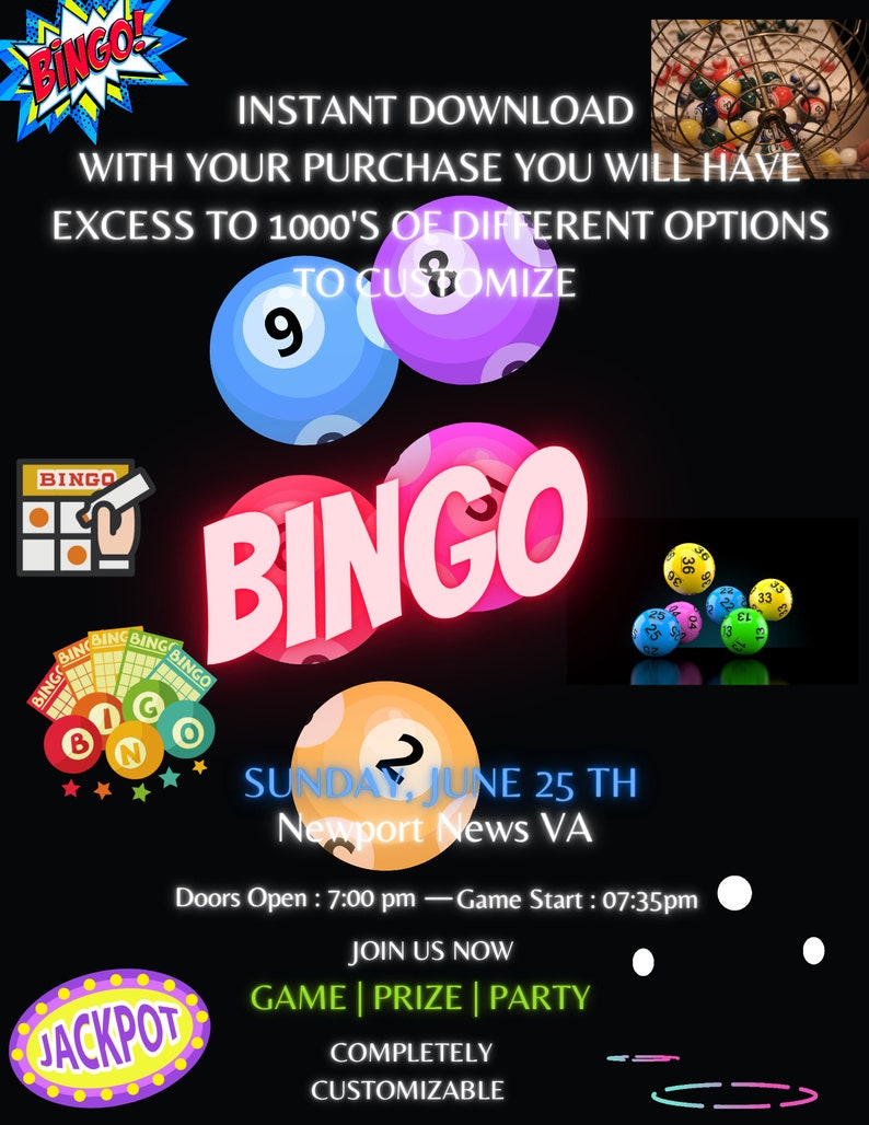 2 Bingo Night Flyer/ Invitation/ Social Media Post. One Customizable ...