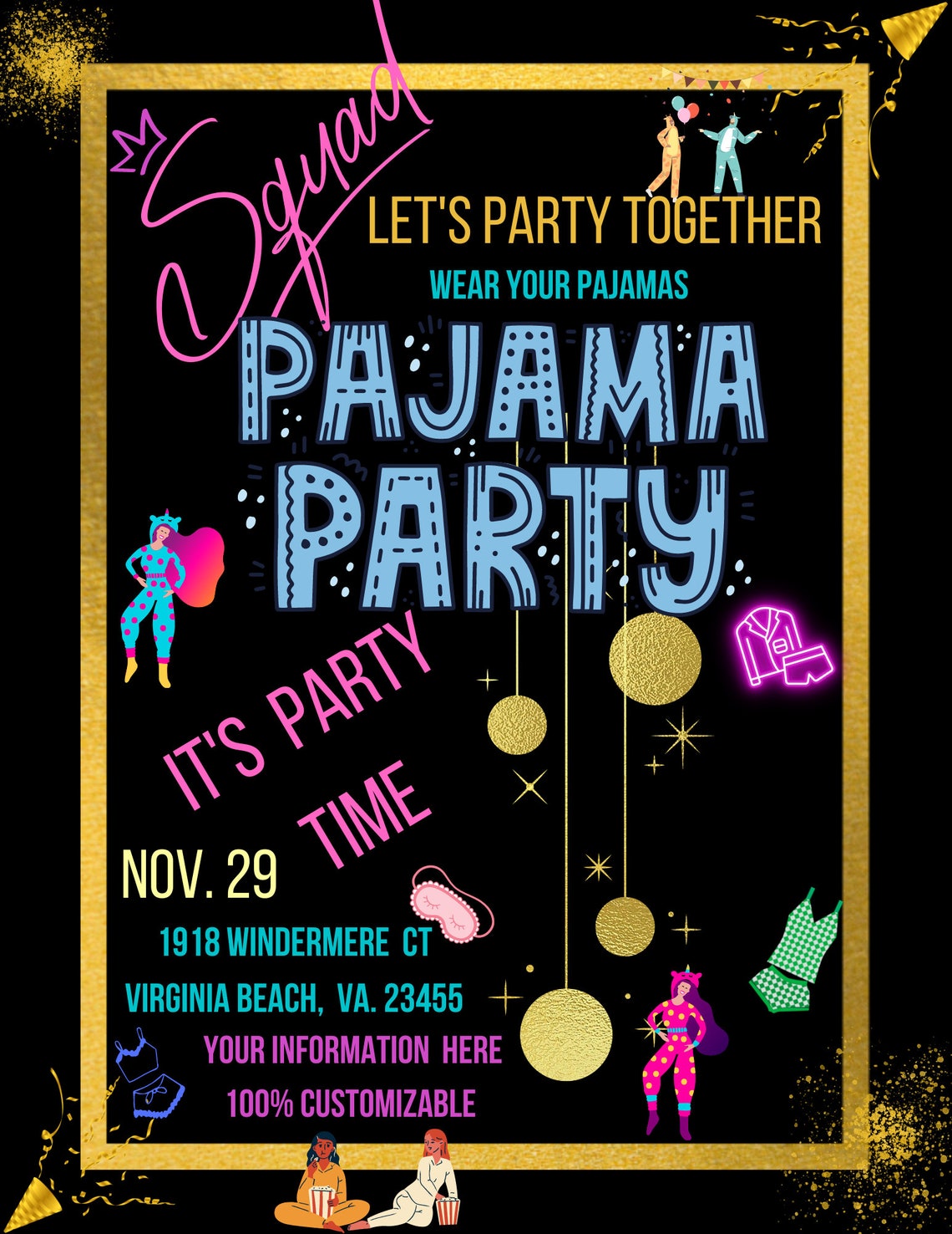 Pajama Party Invitation Flyer Social Media Post 100 Etsy