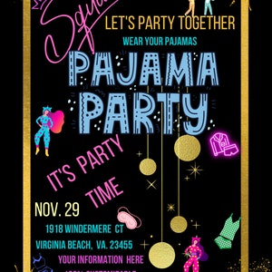 Pajama Party Invitation/ Flyer/ Social Media Post. 100% Customizable ...