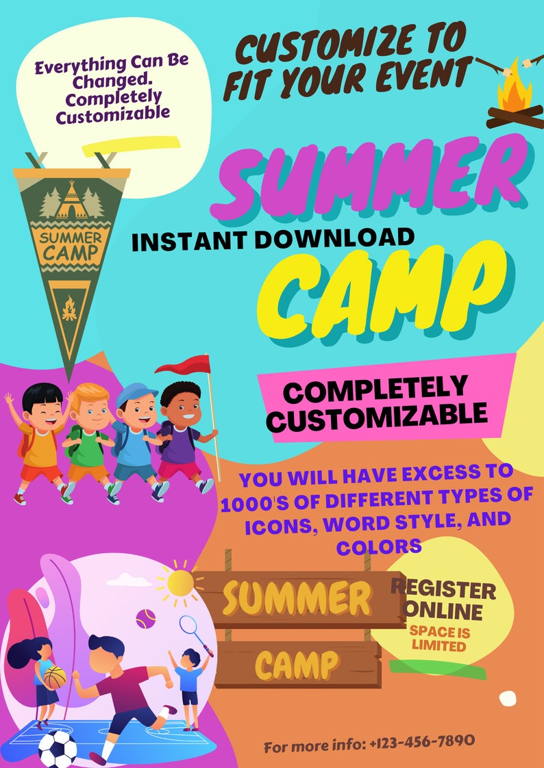 Customizable Kids Summer Camp Flyer/ Invitation/ Social Media Post ...