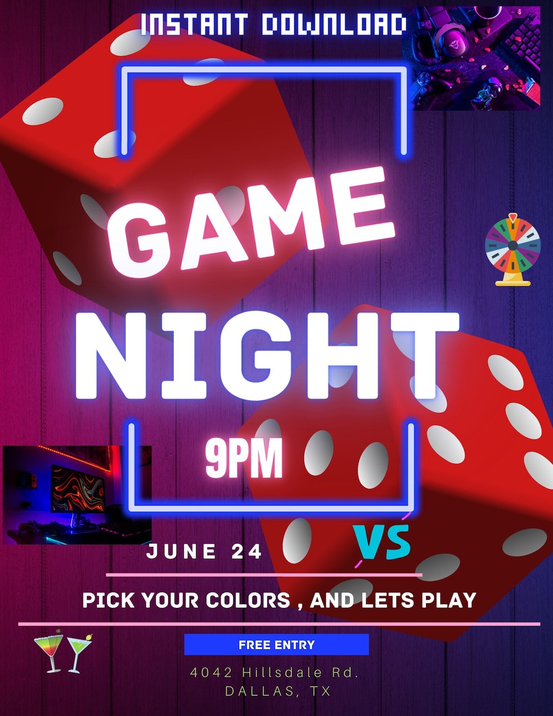 Customizable Game Night Flyer/ Invitation/ Social Media Post. Instant ...
