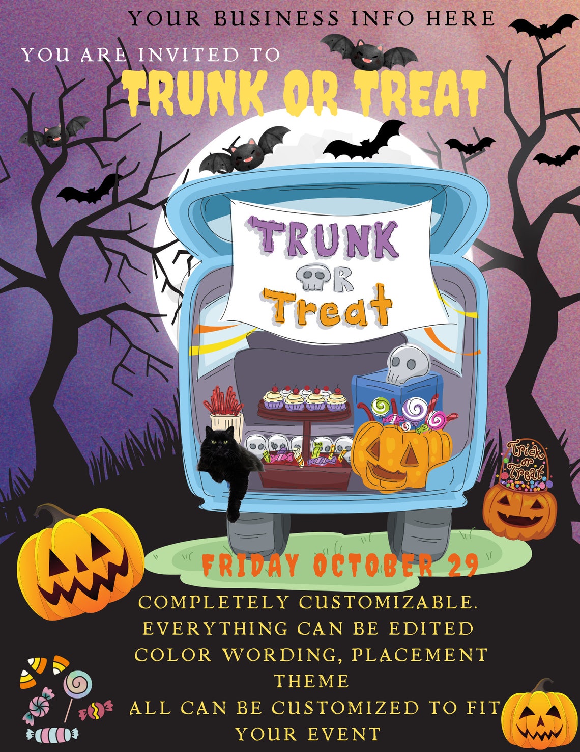 Trunk or Treat Customizable Flyer/invitation/social Media Post Template ...