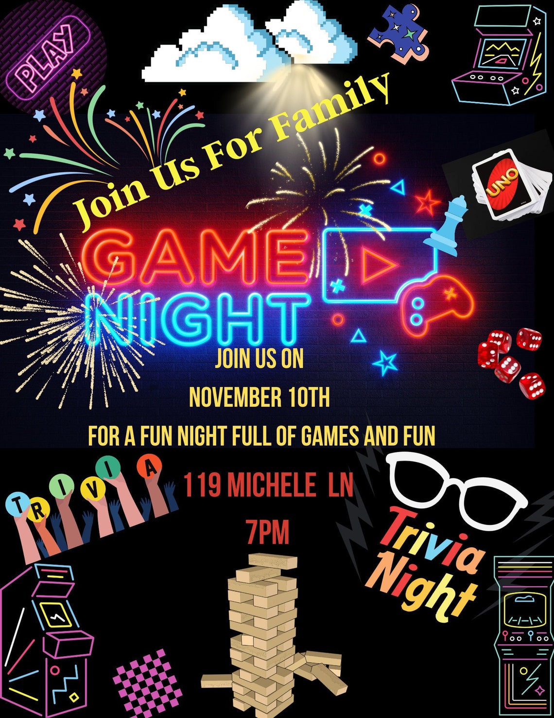 Game Night Invitation/ Flyer / Social Media Post. Can Be Edit in 1000's ...