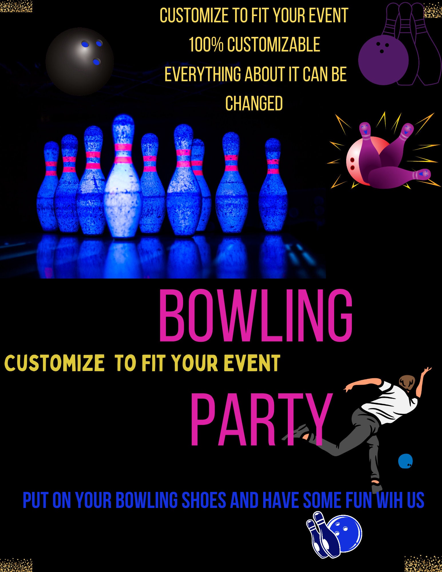 Bowling Flyer/ Invitation/ Social Media Post. Can Be Edit in 1000's of ...