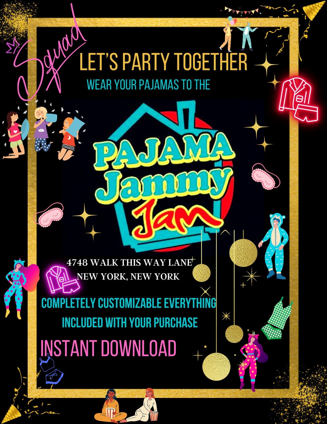Pajama Party Flyer/invitation/social Media Post Template Completely ...