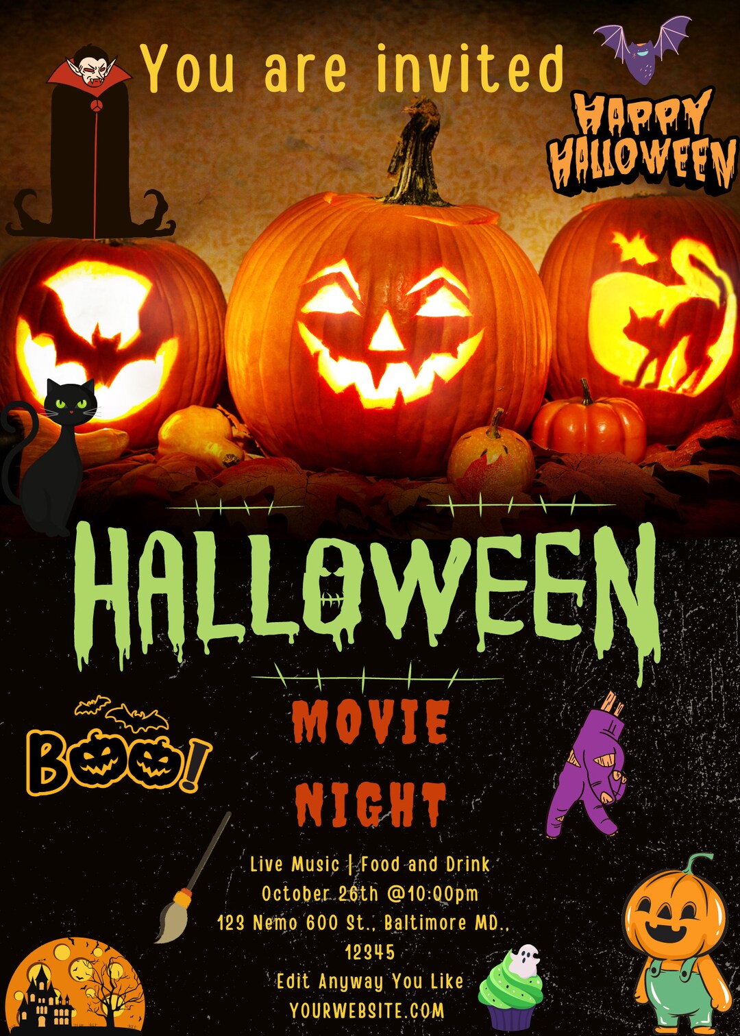Halloween Party Invitation / Flyers. 100% Editable. Ready for You to ...